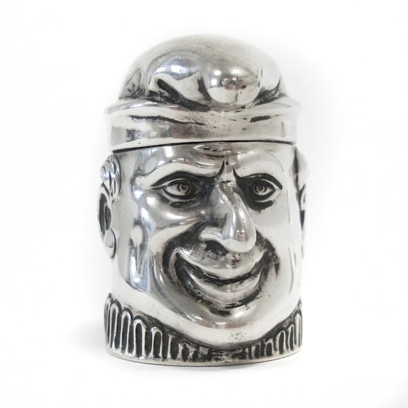 Bonhams : A Continental silver inkwell in the form of Mr Punch with ...