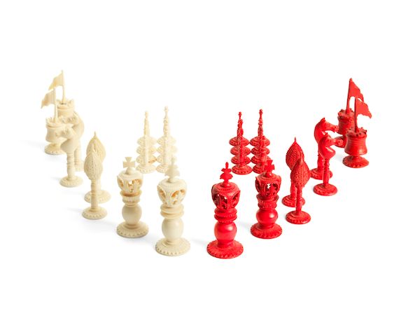 Bonhams : A 19th century Chinese export carved ivory 'Burmese' pattern ...