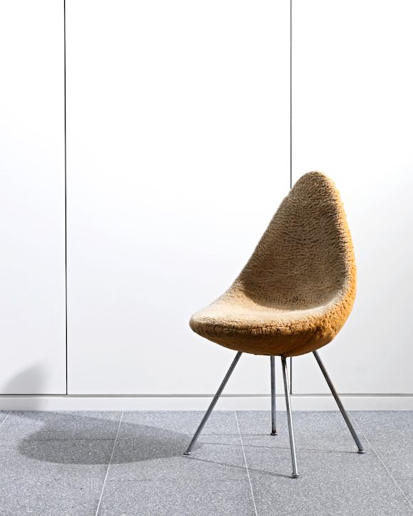 Bonhams : Arne Jacobsen for Fritz Hansen Drop Chair, circa 1958 fabric upholstered shell on ...