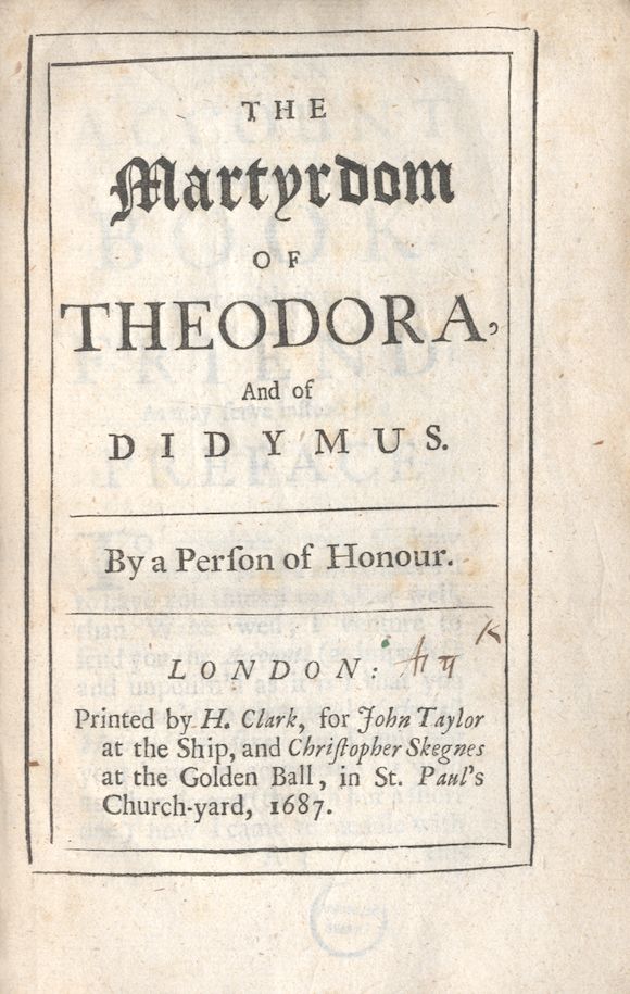 Bonhams : BOYLE (ROBERT) The Martyrdom of Theodora and of Didymus. By a ...