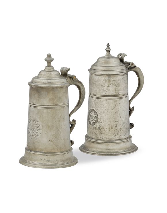 Bonhams : Two early George III pewter church spire flagons, circa 1760 ...