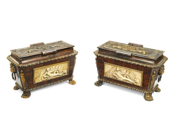 Bonhams : A pair of William IV simulated calamander, painted and parcel ...