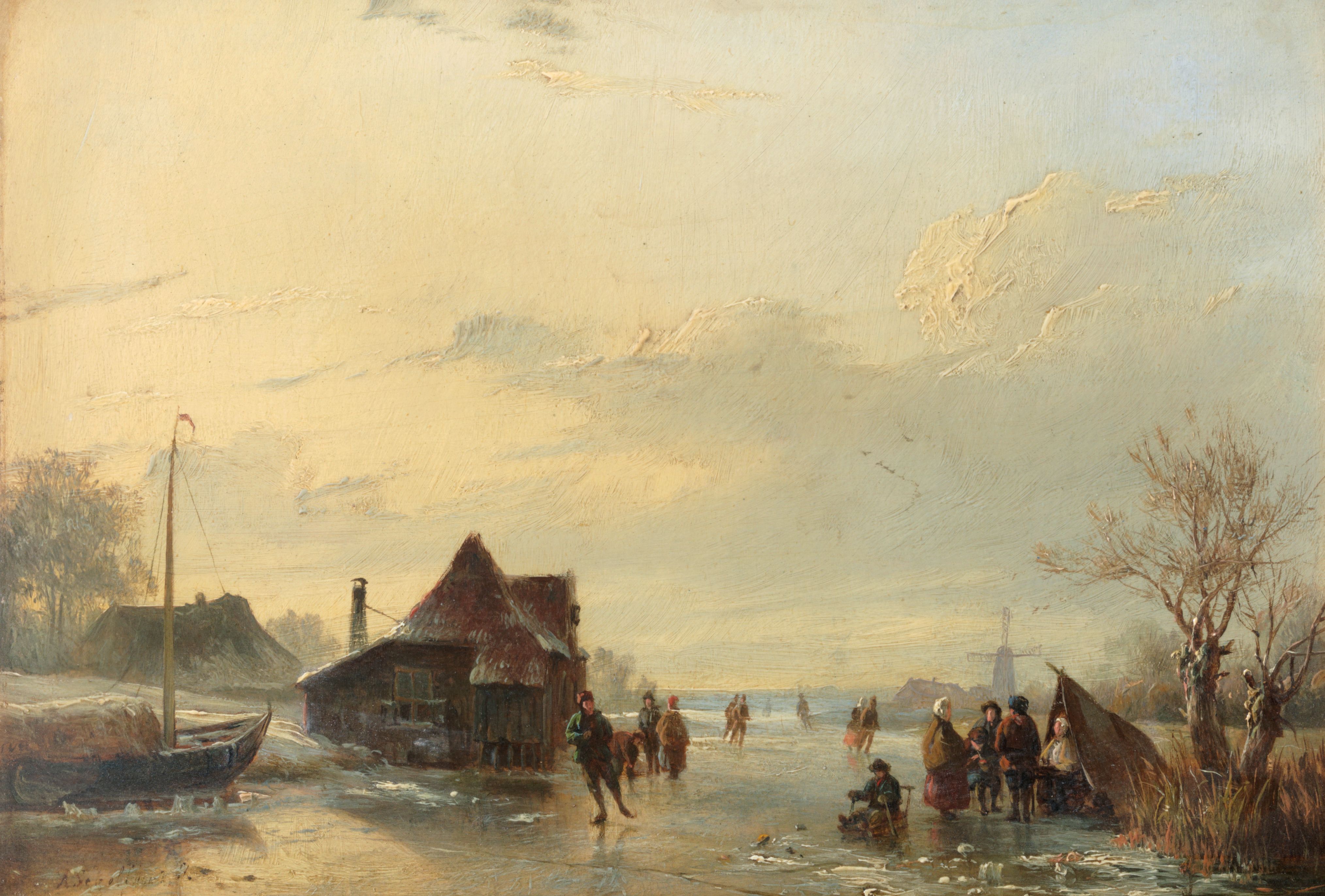 Bonhams : Andreas Schelfhout (Dutch, 1787-1870) Frozen winter landscape
