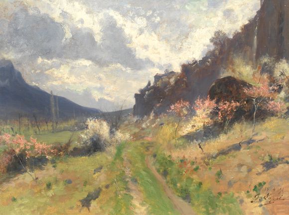 Bonhams : Gabriel Loppe (French, 1825-1913) Alpine landscape in spring
