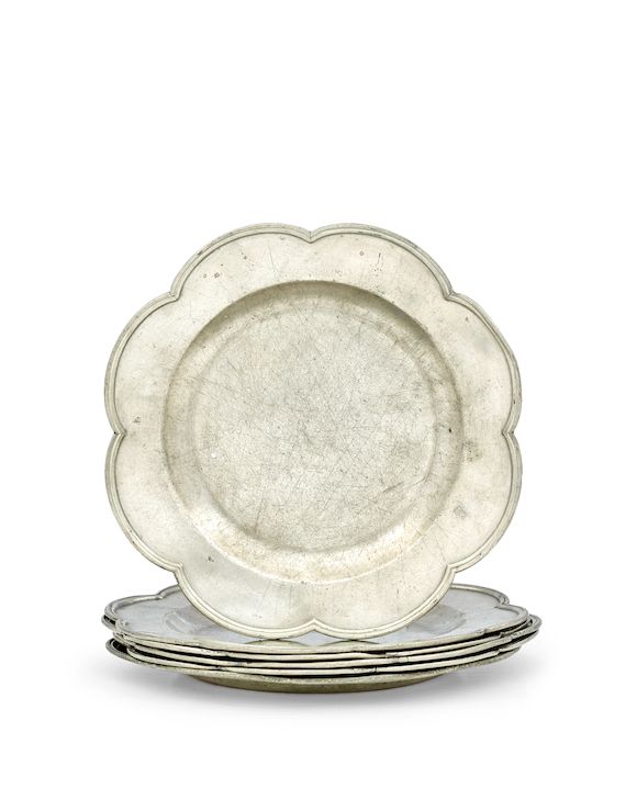 Bonhams : A set of six eight-lobed pewter plates, English, Circa 1750 ...