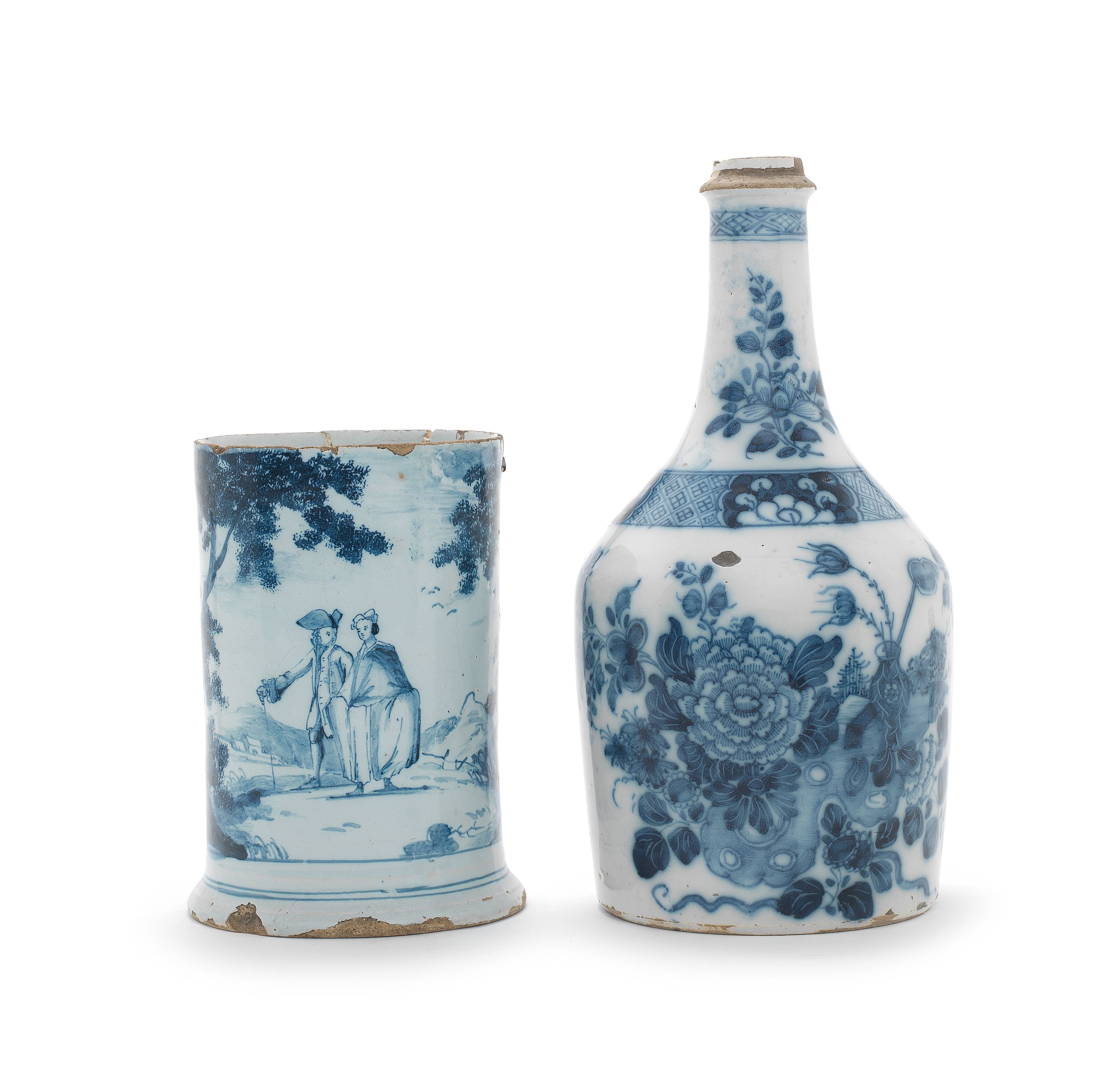 Bonhams : An English delftware mug and a bottle, circa 1740-50