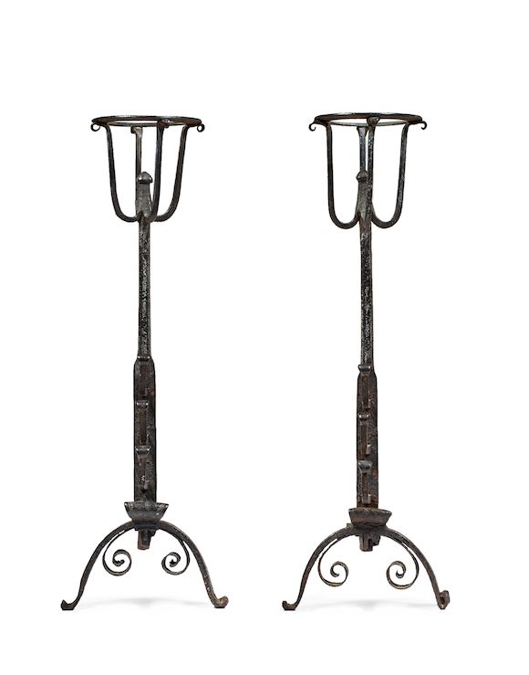 Bonhams : A pair of 17th century wrought iron spit dogs, French/Dutch (2)