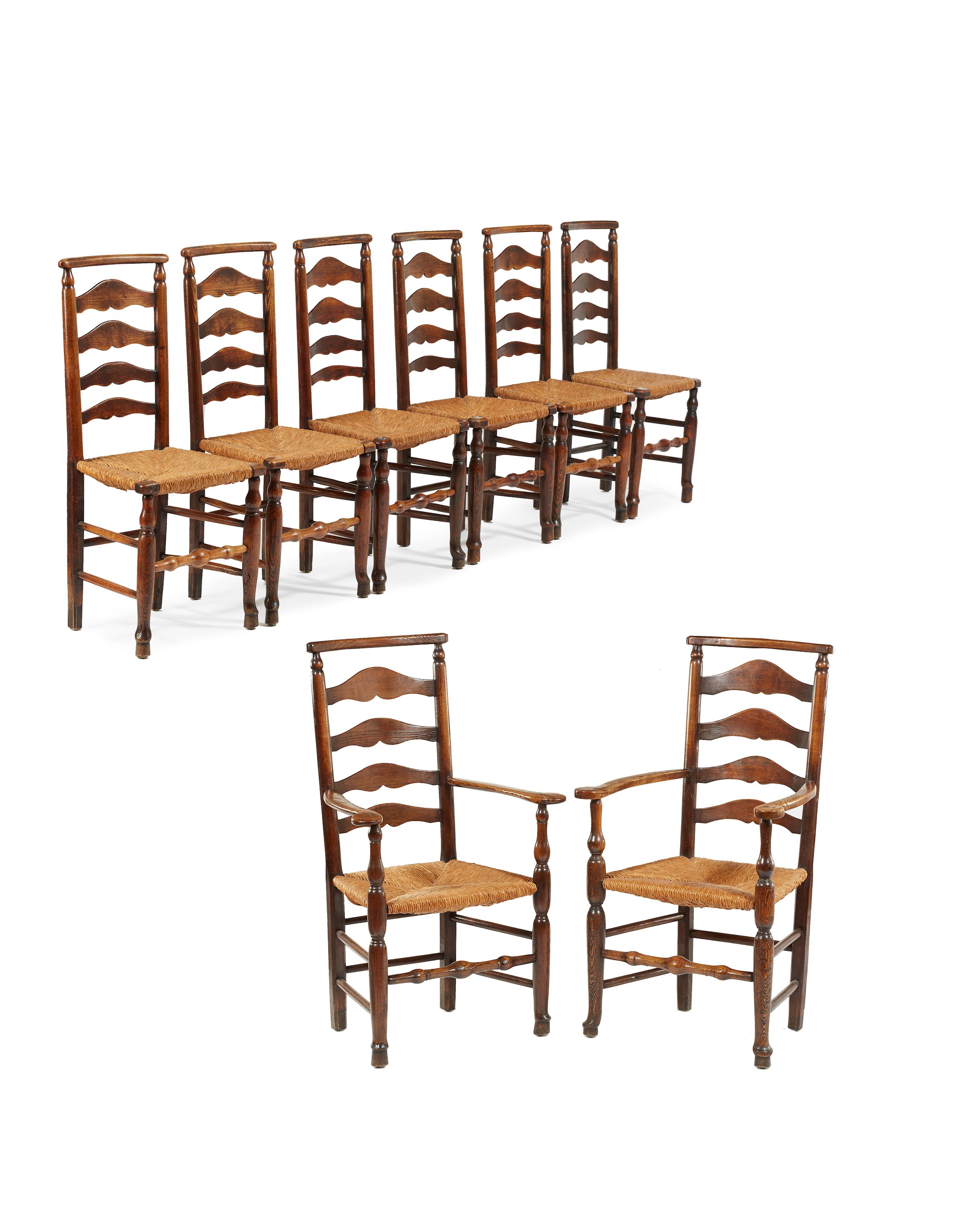 Bonhams : Eight early 19th century ash bar-top ladder-back dining ...