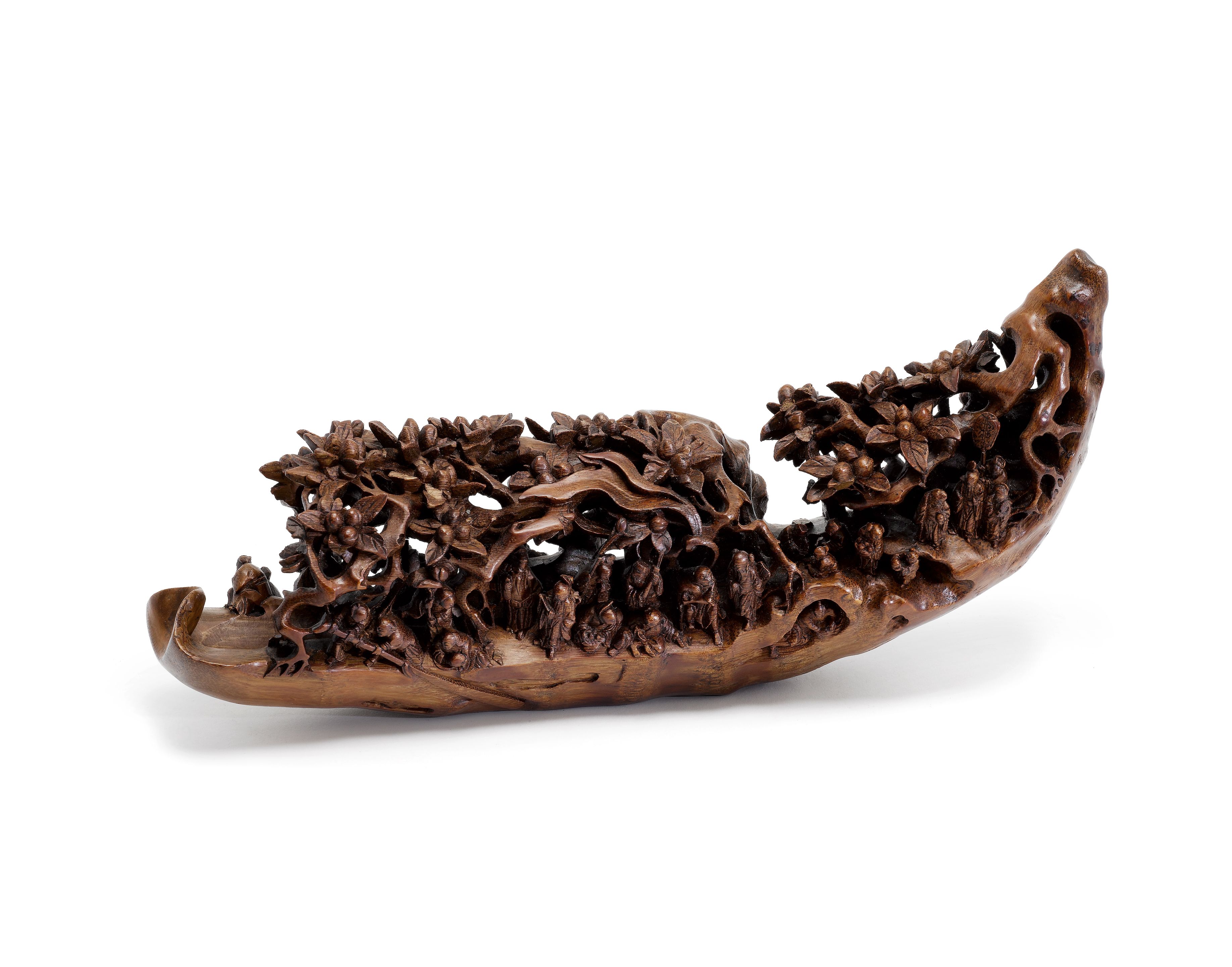 Bonhams : A Chinese bamboo root carving of a log raft Qing Dynasty