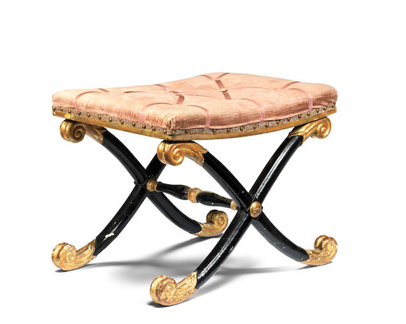 Bonhams An Irish Regency Ebonised And Parcel Gilt X Form Stool By