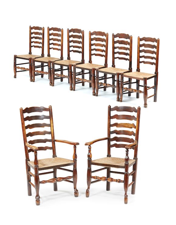 Bonhams : Eight ash wavy-ladder back dining chairs, Lancashire, circa ...