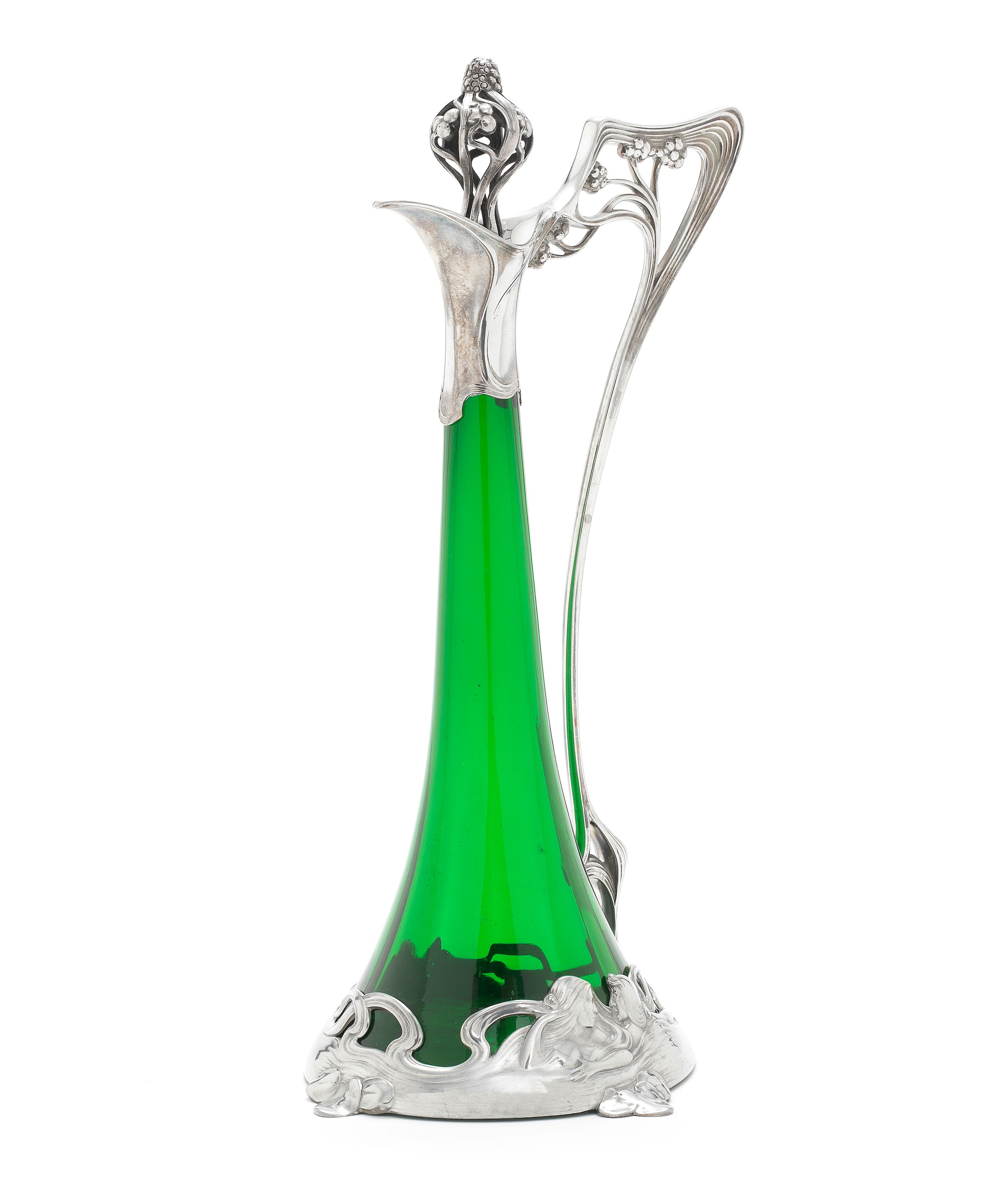 Bonhams : a WMF art nouveau green glass and pewter mounted wine ewer ...