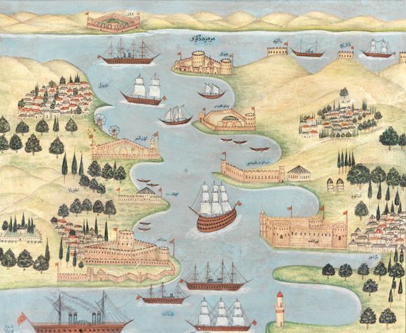 Bonhams : A view of the Dardanelles, signed by Mehmed Pertev Ottoman ...