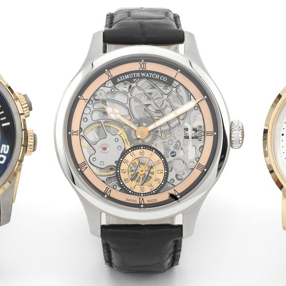 Bonhams : Azimuth. A stainless steel manual wind wristwatch Squelette ...