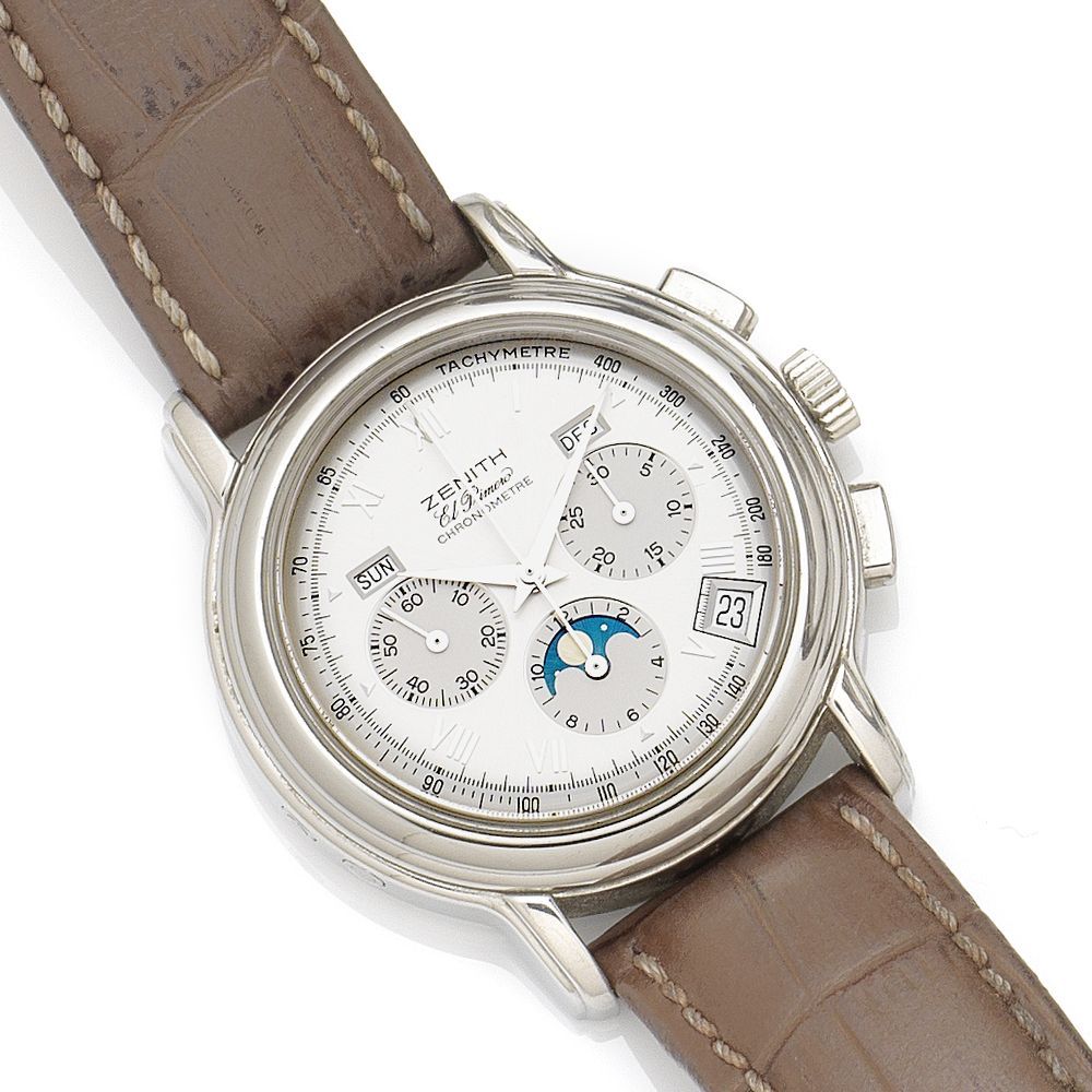 Bonhams : Zenith. A stainless steel automatic triple calendar ...