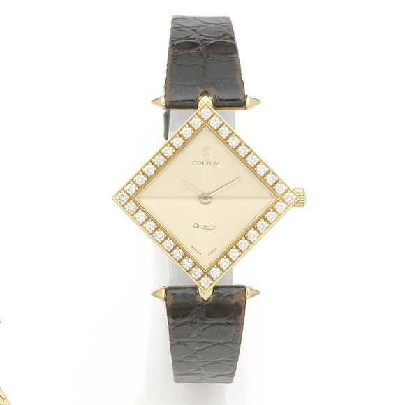 Bonhams : Corum. A lady's 18k gold diamond set quartz wristwatch Case ...