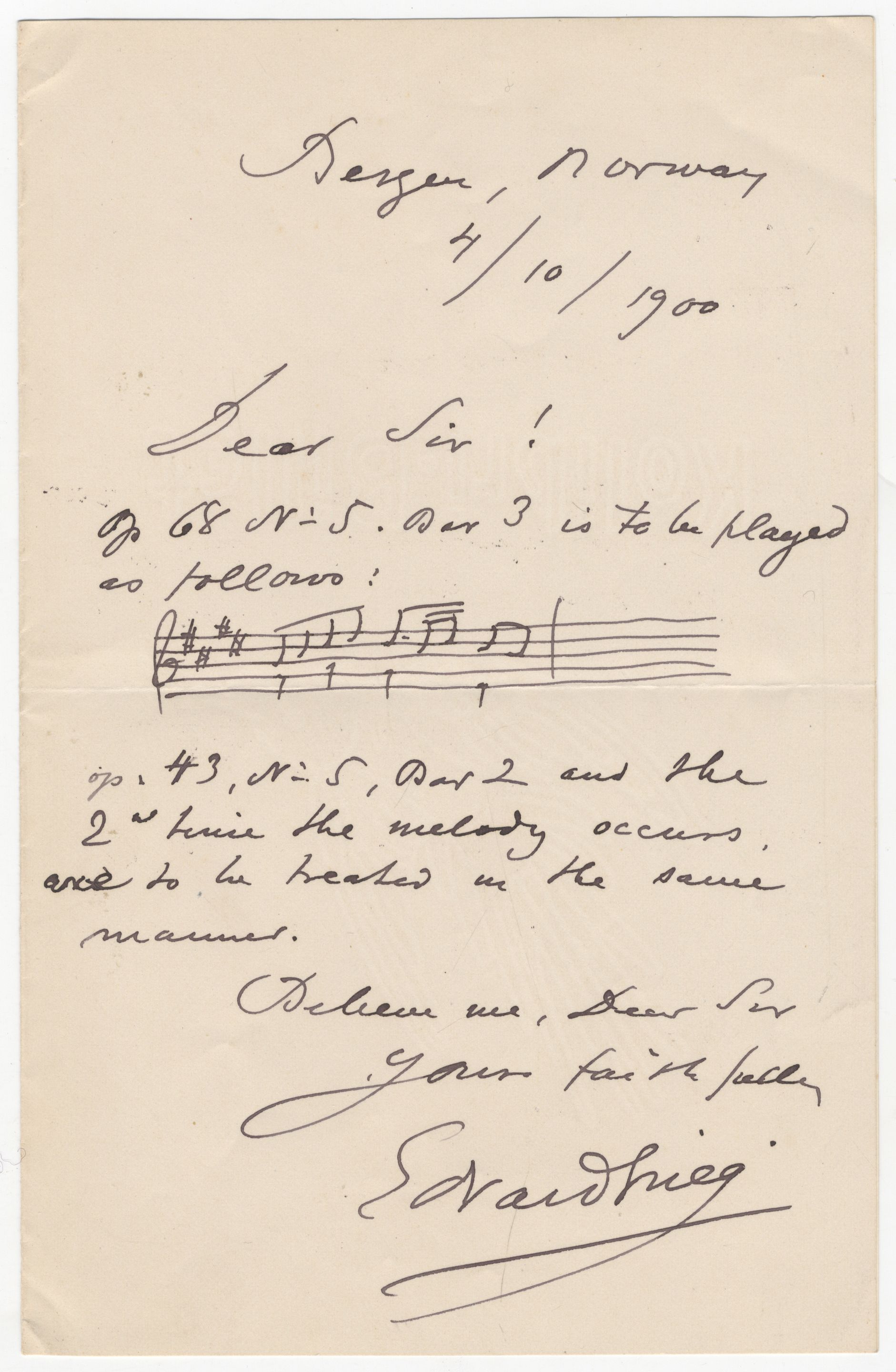 Bonhams : MUSIC - GRIEG AND THE TALLIS FANTASIA Collection of autograph ...