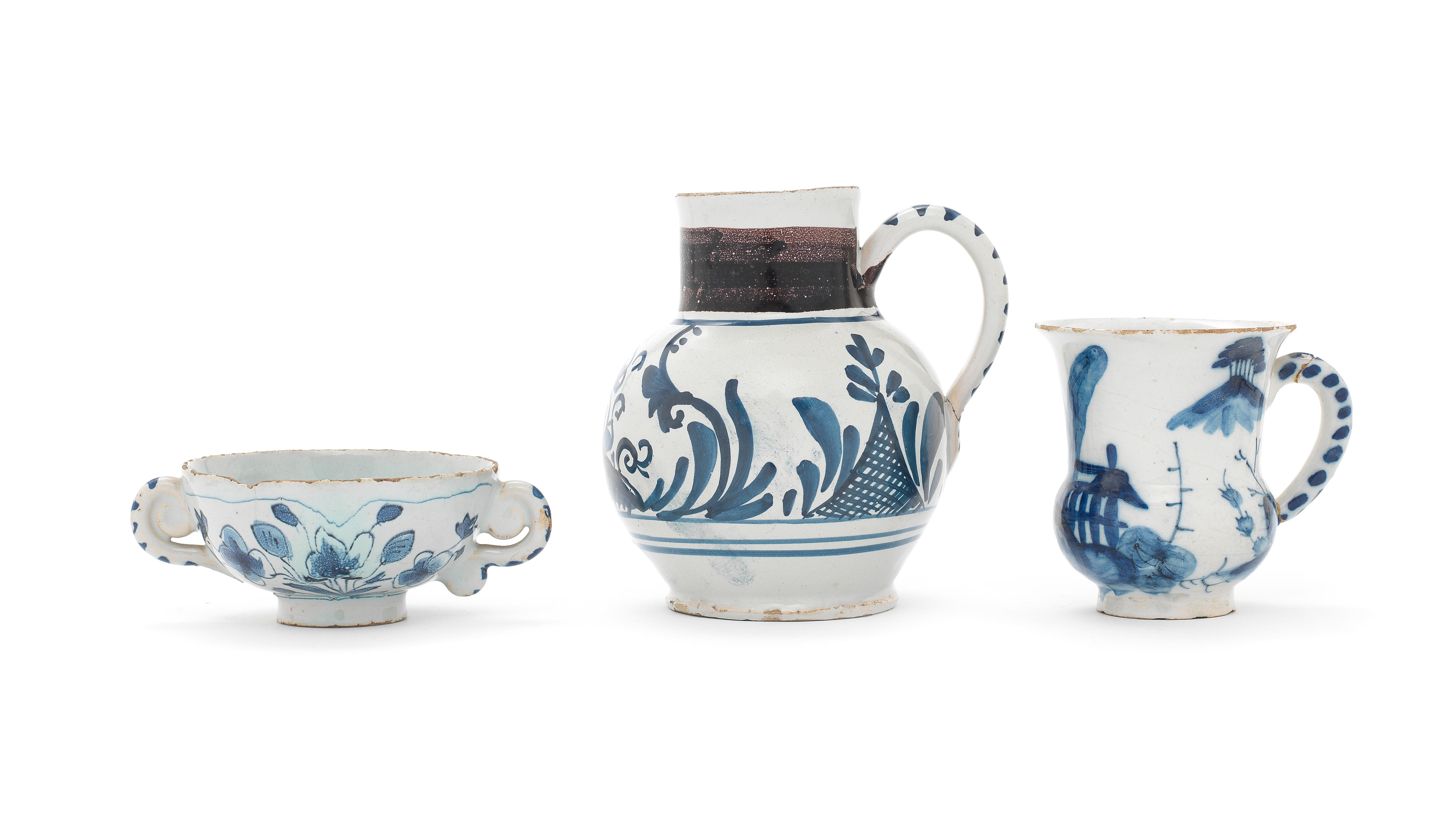 Bonhams : A London delftware taster, a globular mug and a thistle ...