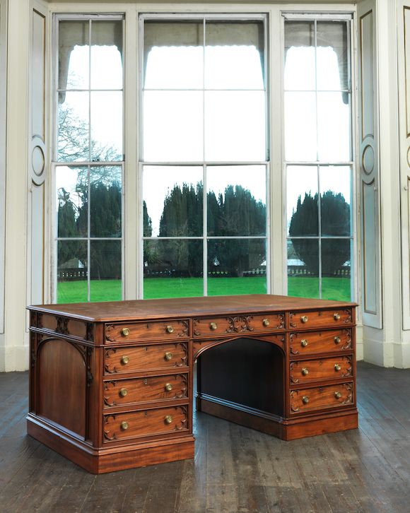 Bonhams : A George IV mahogany pedestal library desk in the Gothic ...