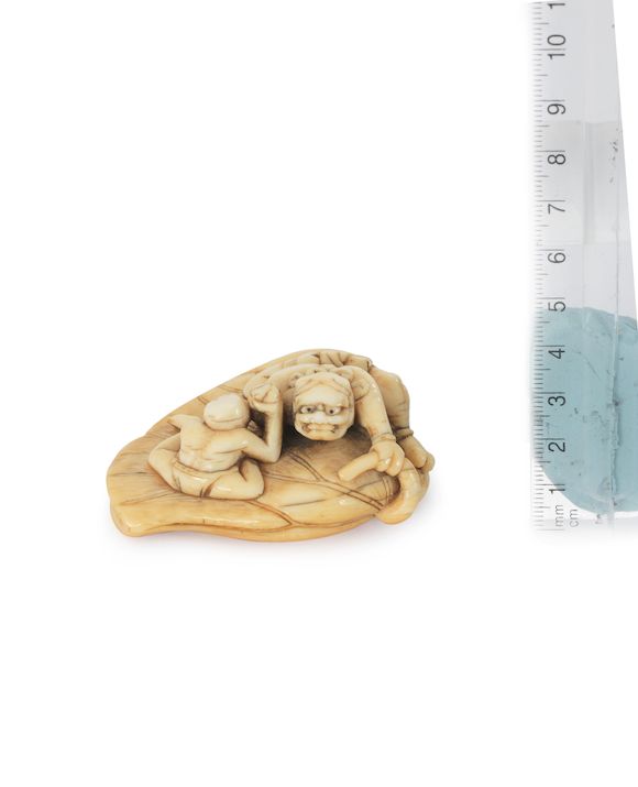 Bonhams : An ivory netsuke of a demon and a hungry ghost By Hakuunsai ...