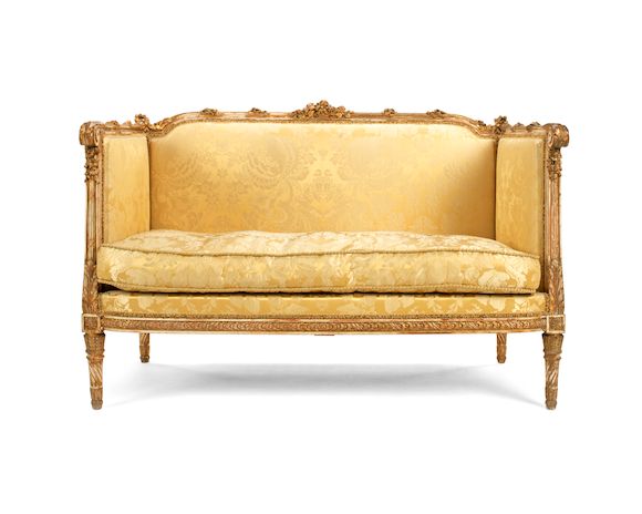 Bonhams : A small French 19th century giltwood sofa in the Louis XVI style