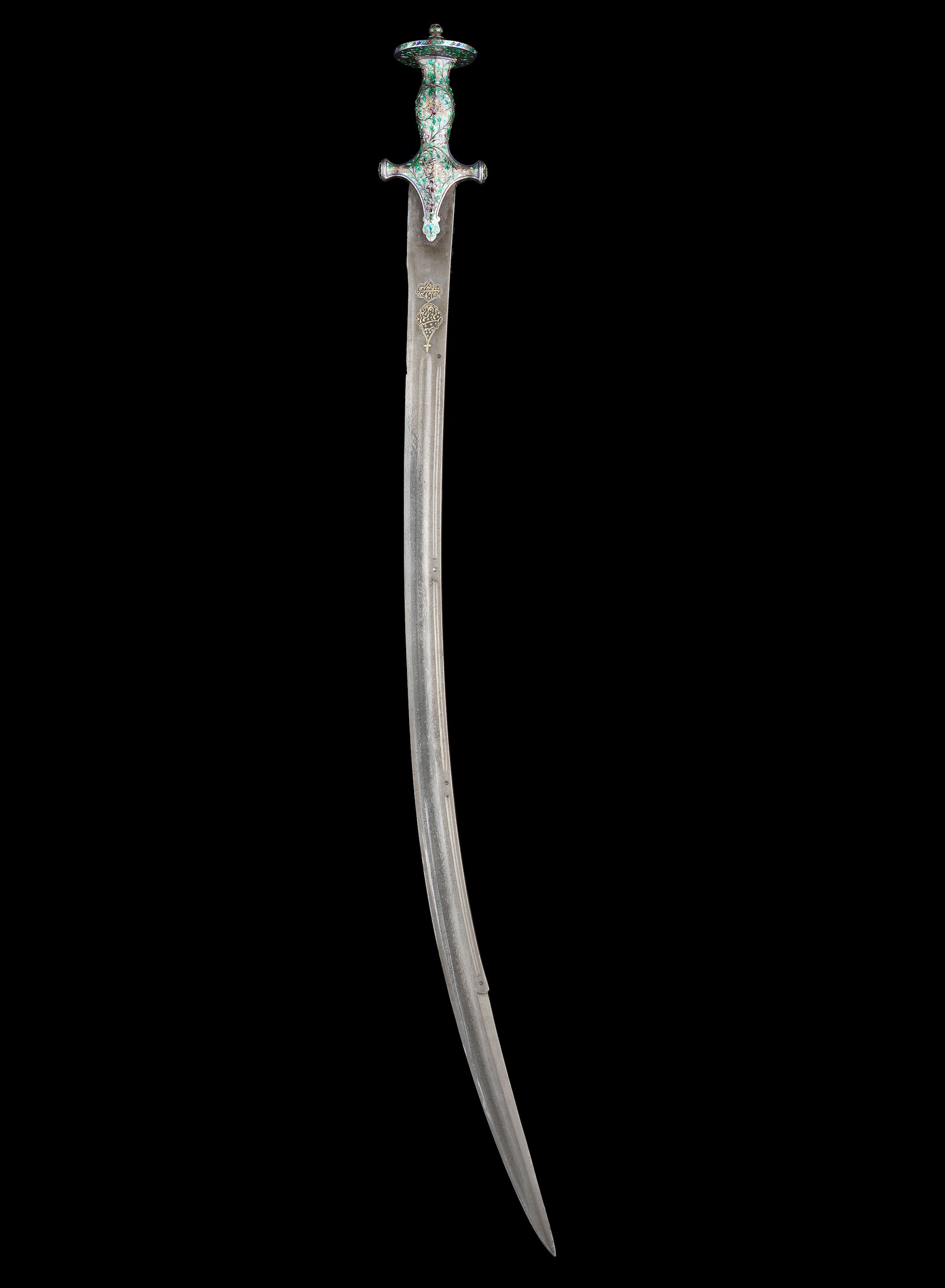 Bonhams : An enamelled-silver hilted steel sword (tulwar) Lucknow, late ...
