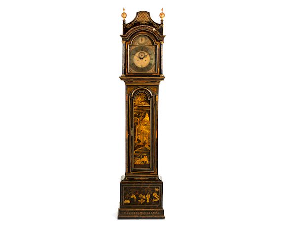 Bonhams : A George III black and gilt japanned longcase clock the dial ...