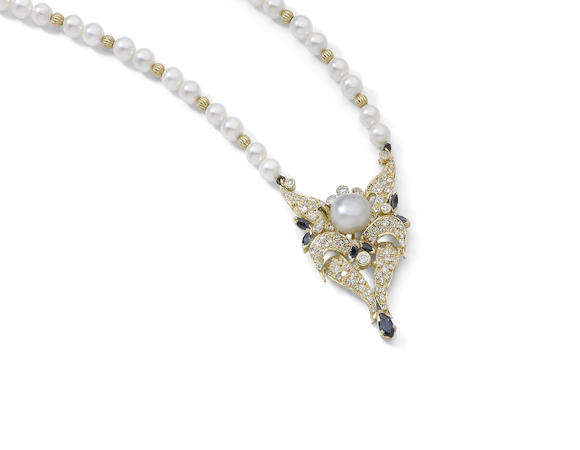 Bonhams A Cultured Pearl And Diamond Pendant Necklace