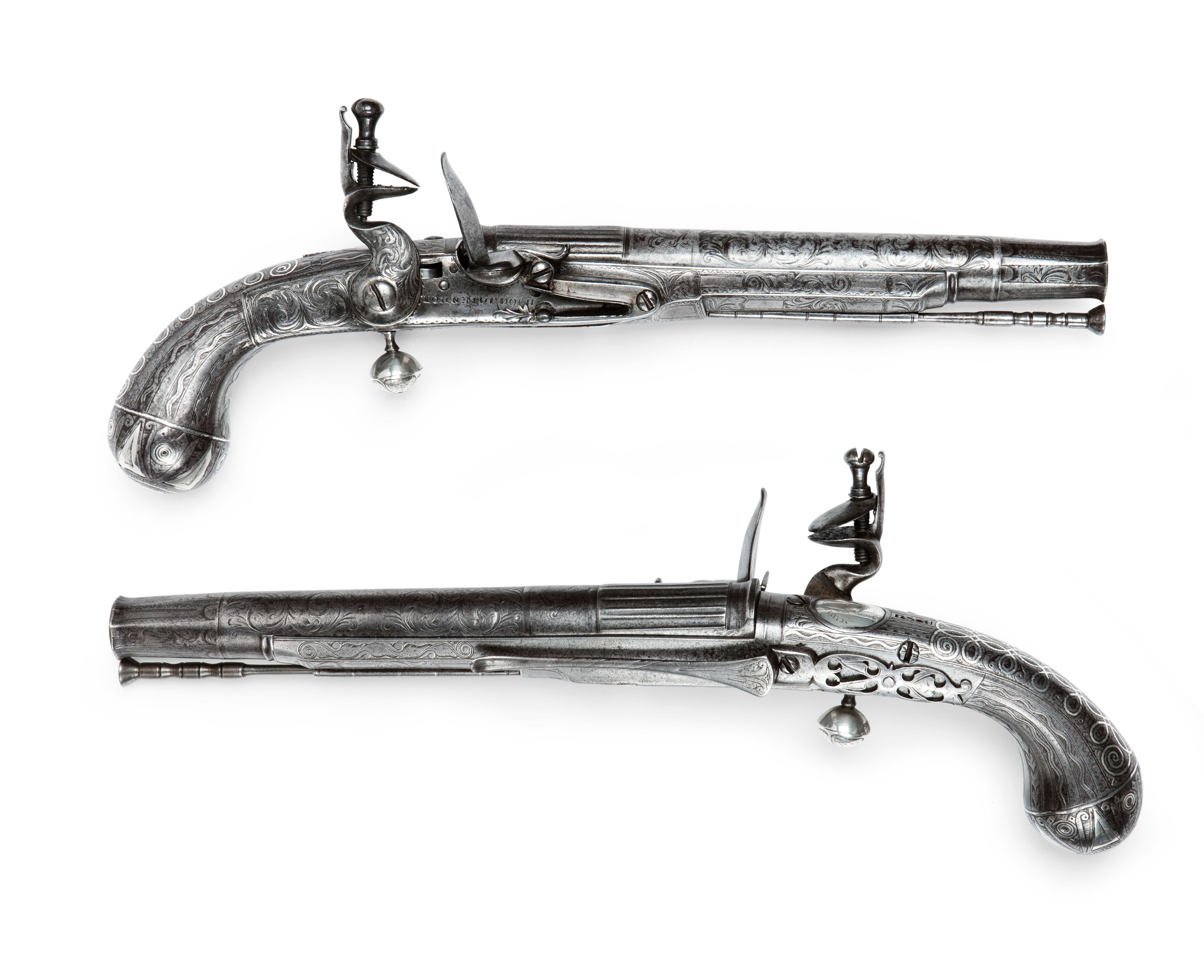 Bonhams : A pair of Scottish 25-bore all-metal flintlock belt pistols