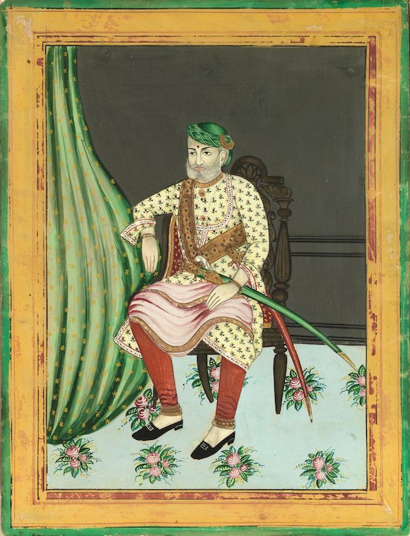 Bonhams : Two noblemen, seated, armed with swords, in European-style ...