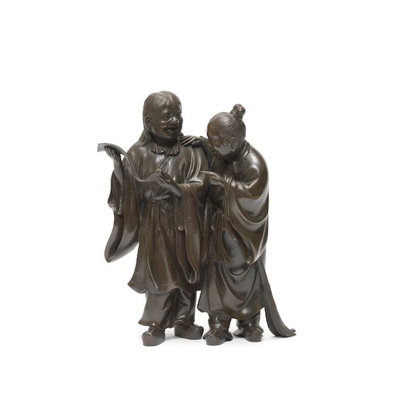 Bonhams : A bronze okimono group of Kanzan and Jittoku By Kiyoshi ...