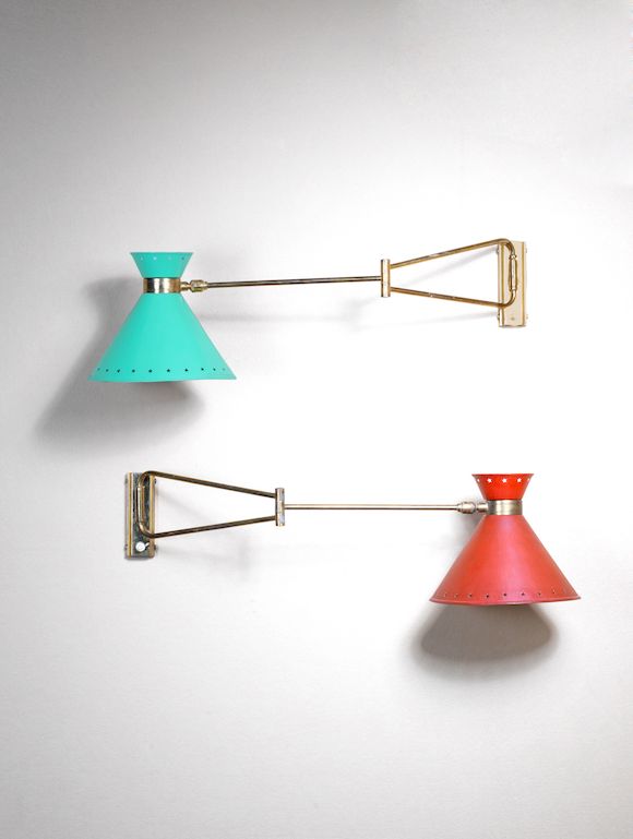 Bonhams : Rene Mathieu A Pair of Wall Lamps, circa 1955 enamelled and ...