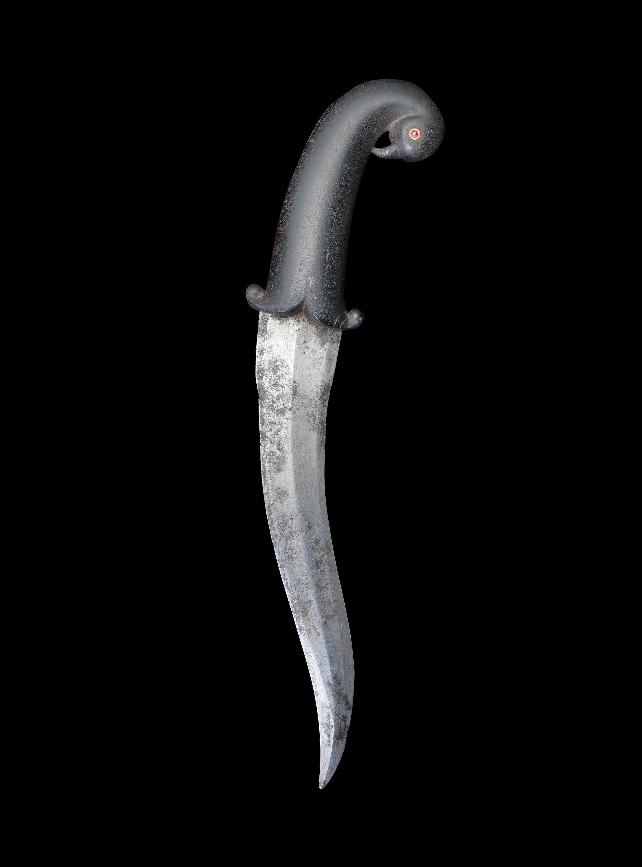 Bonhams : A Mughal ruby-set ebony-hilted steel Dagger (Khanjar) Northern India, 17th/ 18th Century