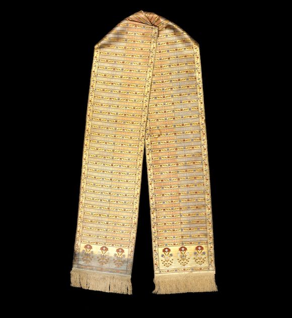 Bonhams : A fine Safavid style woven metal thread and silk Sash Poland ...