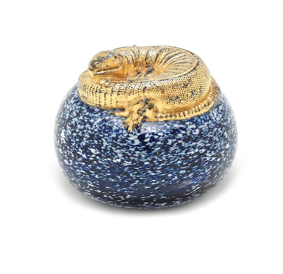 Bonhams : A rare St. Louis blue jasper lizard or salamander paperweight ...