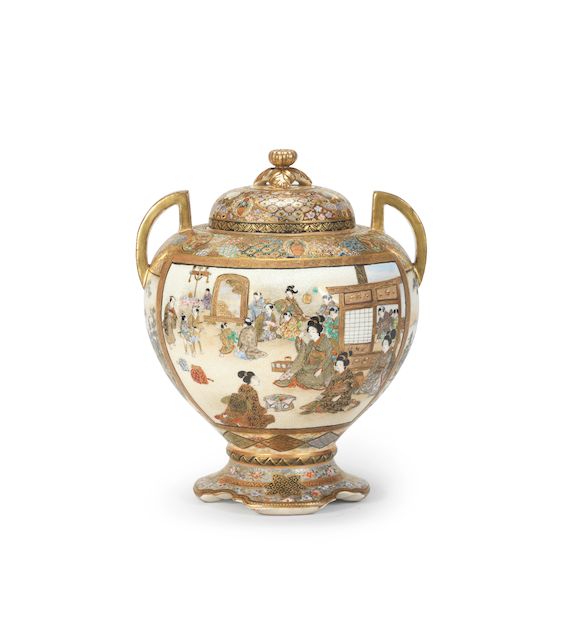Bonhams : A Satsuma koro (incense burner) and cover By Dozan, Meiji era ...