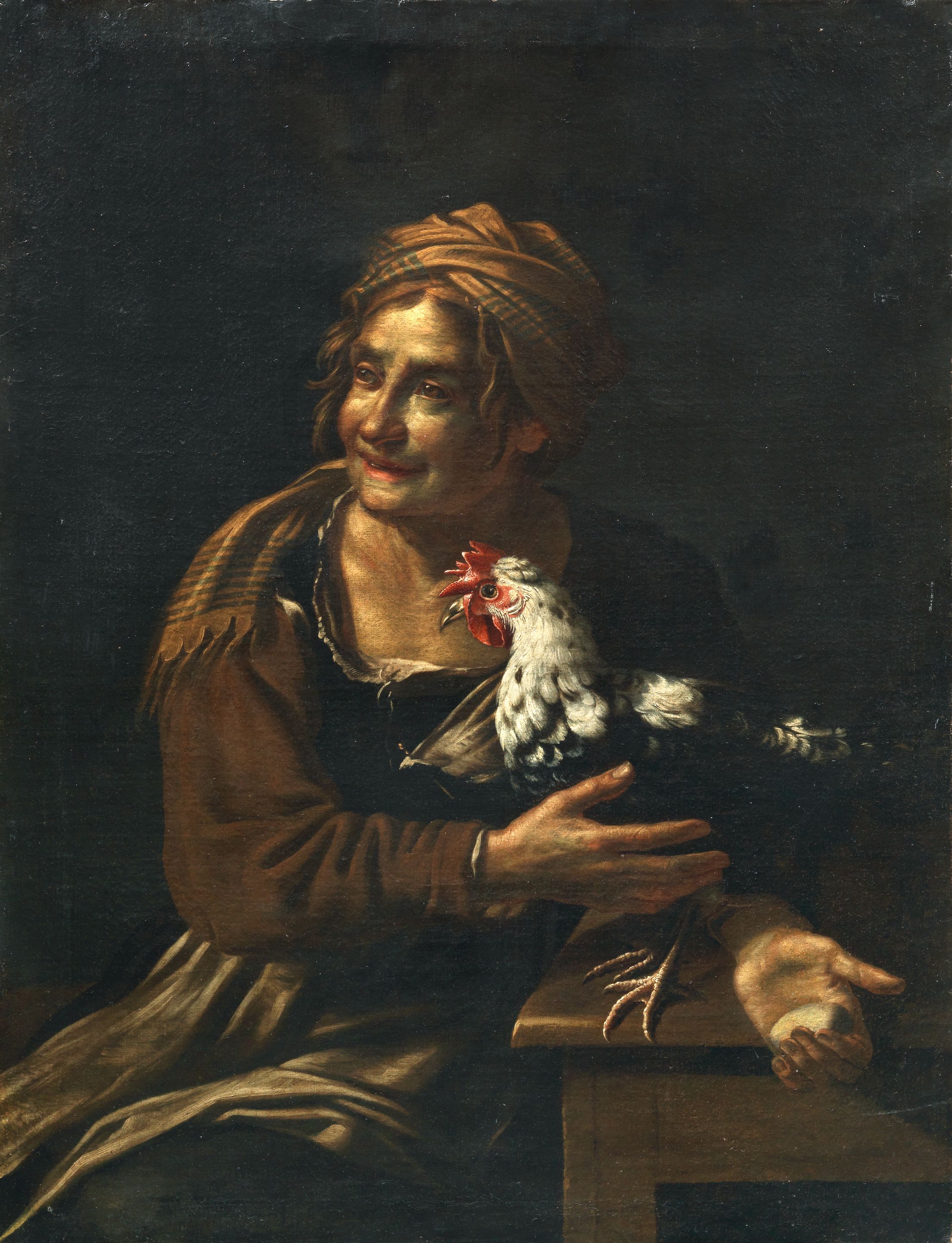 Bonhams : Lombard School, 18th Century A peasant lady with a chicken ...