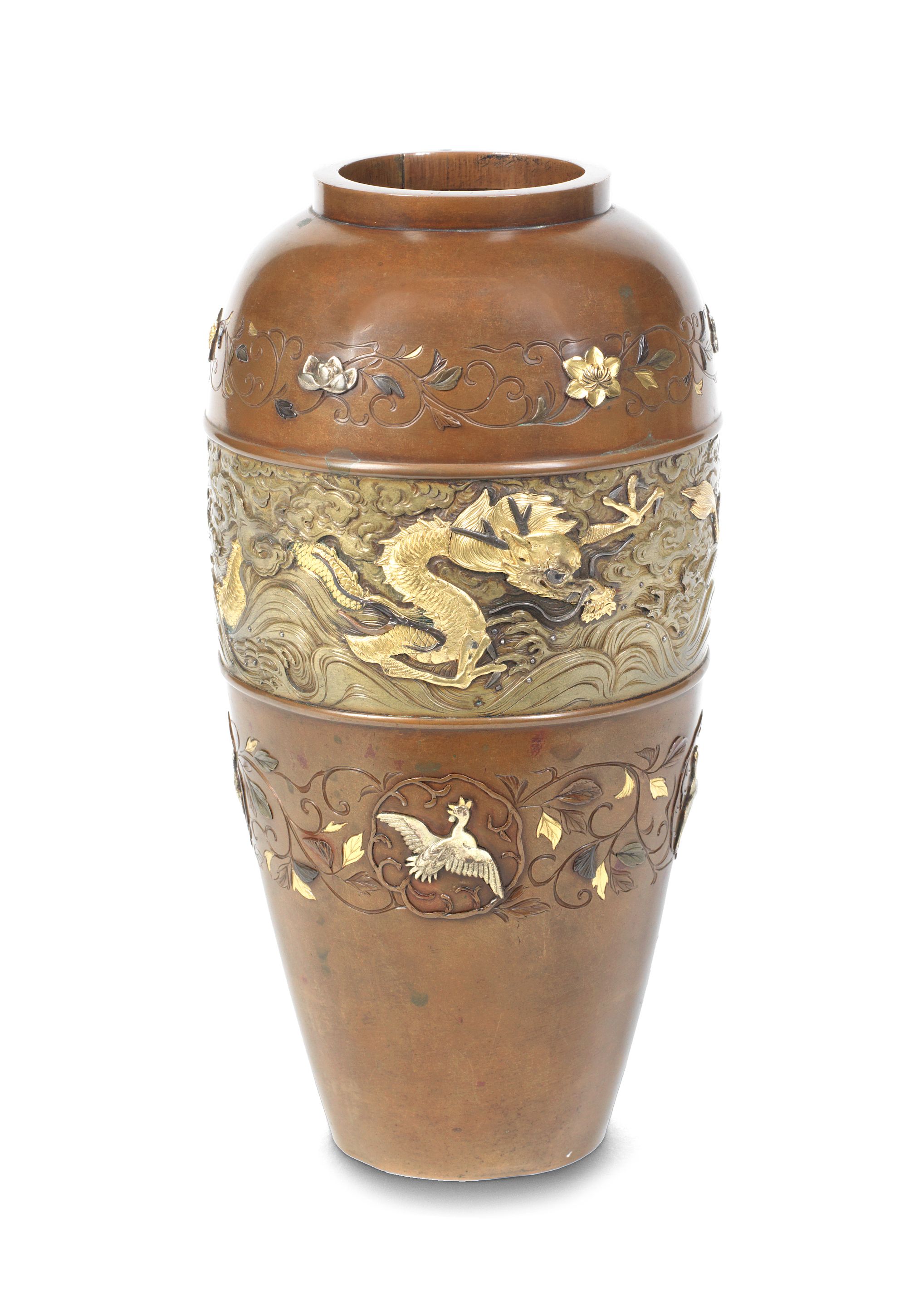 Bonhams : A Japanese mixed metal oviform vase Hattori Company, Meiji Period