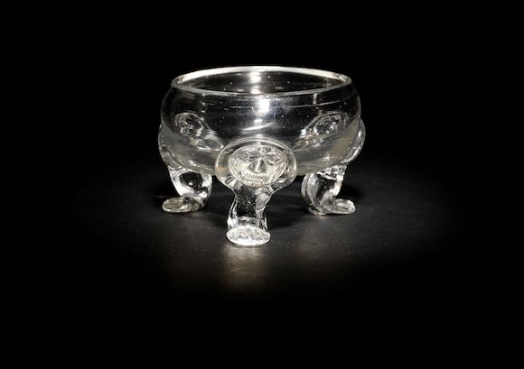 Bonhams : A rare glass tripod salt, mid-18th Century
