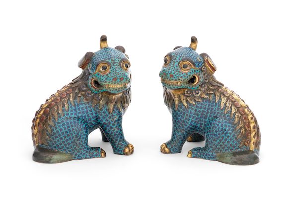 Bonhams : A pair of cloisonné enamel mythical beasts, luduan 18th/19th ...