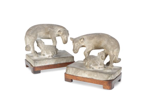 Bonhams : A pair of stone carvings of sheep 20th century (4)
