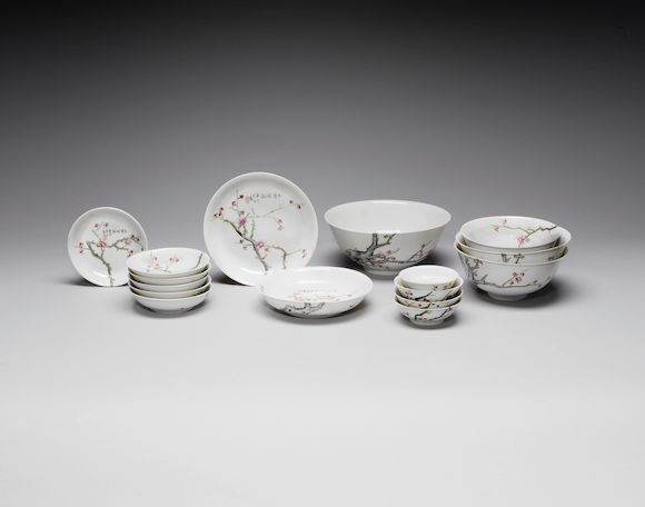 Bonhams : A part-set of 'prunus blossom' dishes and bowls Jingye tang ...