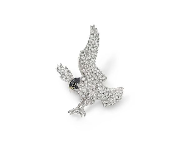 Bonhams : A diamond-set bird brooch