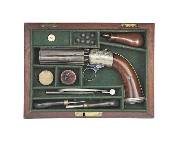 Bonhams : A fine cased 80-bore J.R. Cooper Patent under-hammer six-shot ...