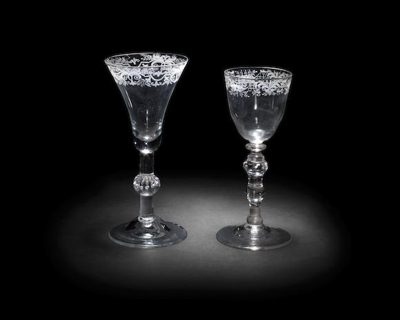 Bonhams Two Dutch Engraved Wine Glasses Circa 1740