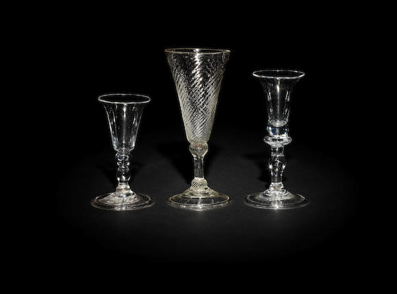 Bonhams A Short Ale Glass And Two Gin Glasses Circa 1730 50