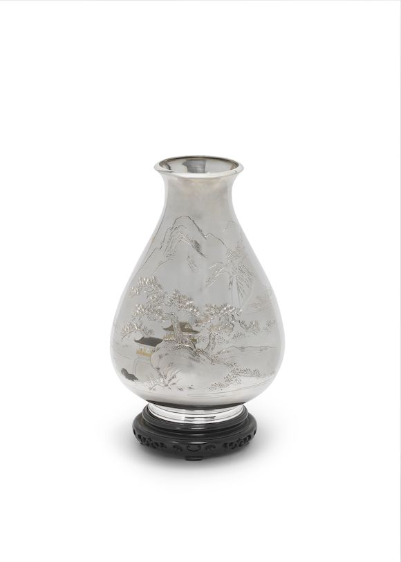 Bonhams : An inlaid silver pear-shaped vase By Kobayashi Bikyo for the ...