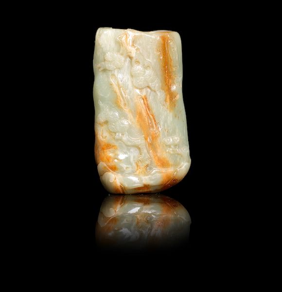 Bonhams : A pale green and russet jade trunk vase 19th century (2)