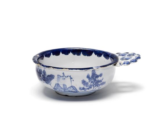 Bonhams : An English delftware 'bleeding bowl' or porringer, circa 1730