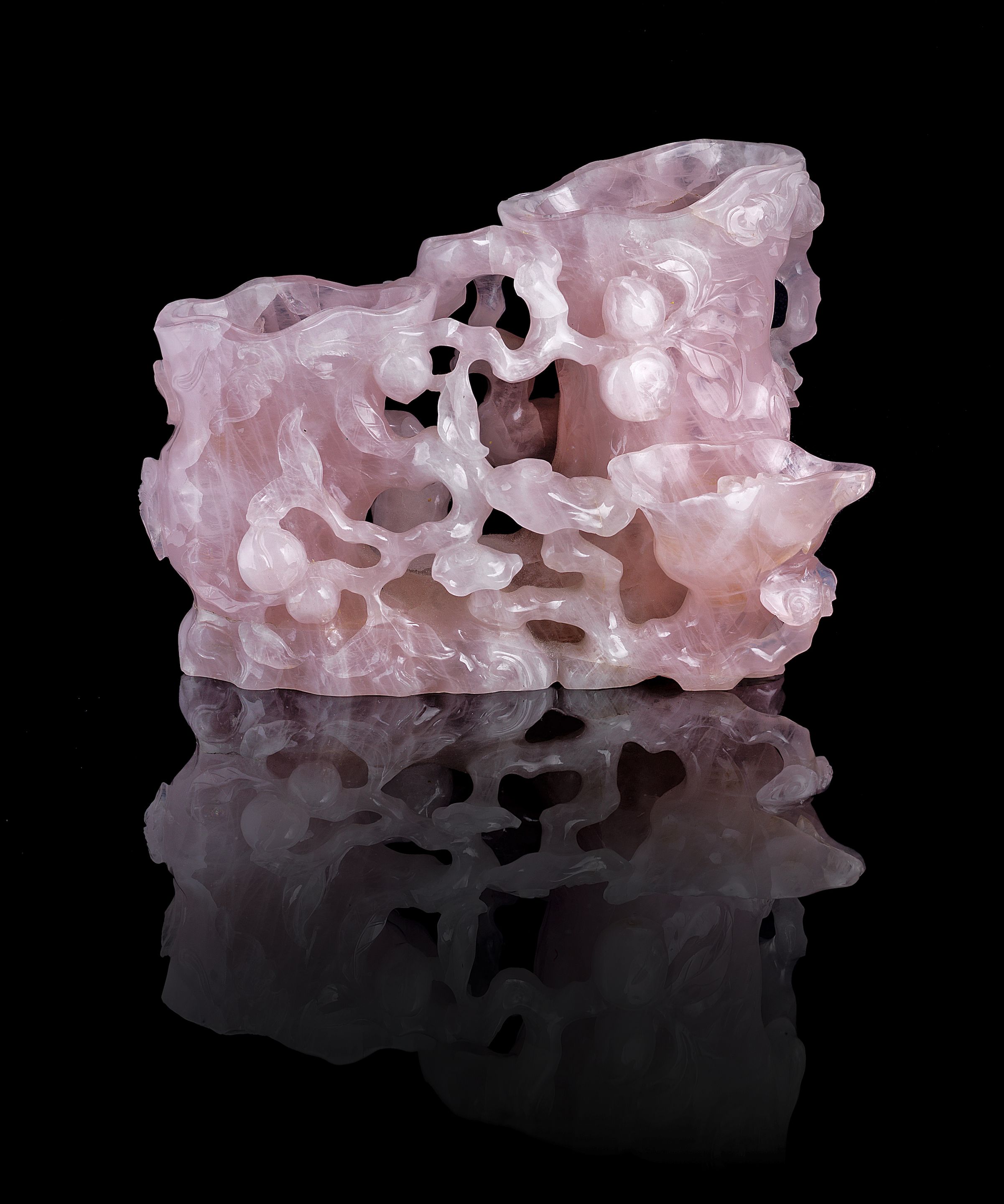 Bonhams : A large rose quartz 'double pine-trunk' vessel Late Qing Dynasty